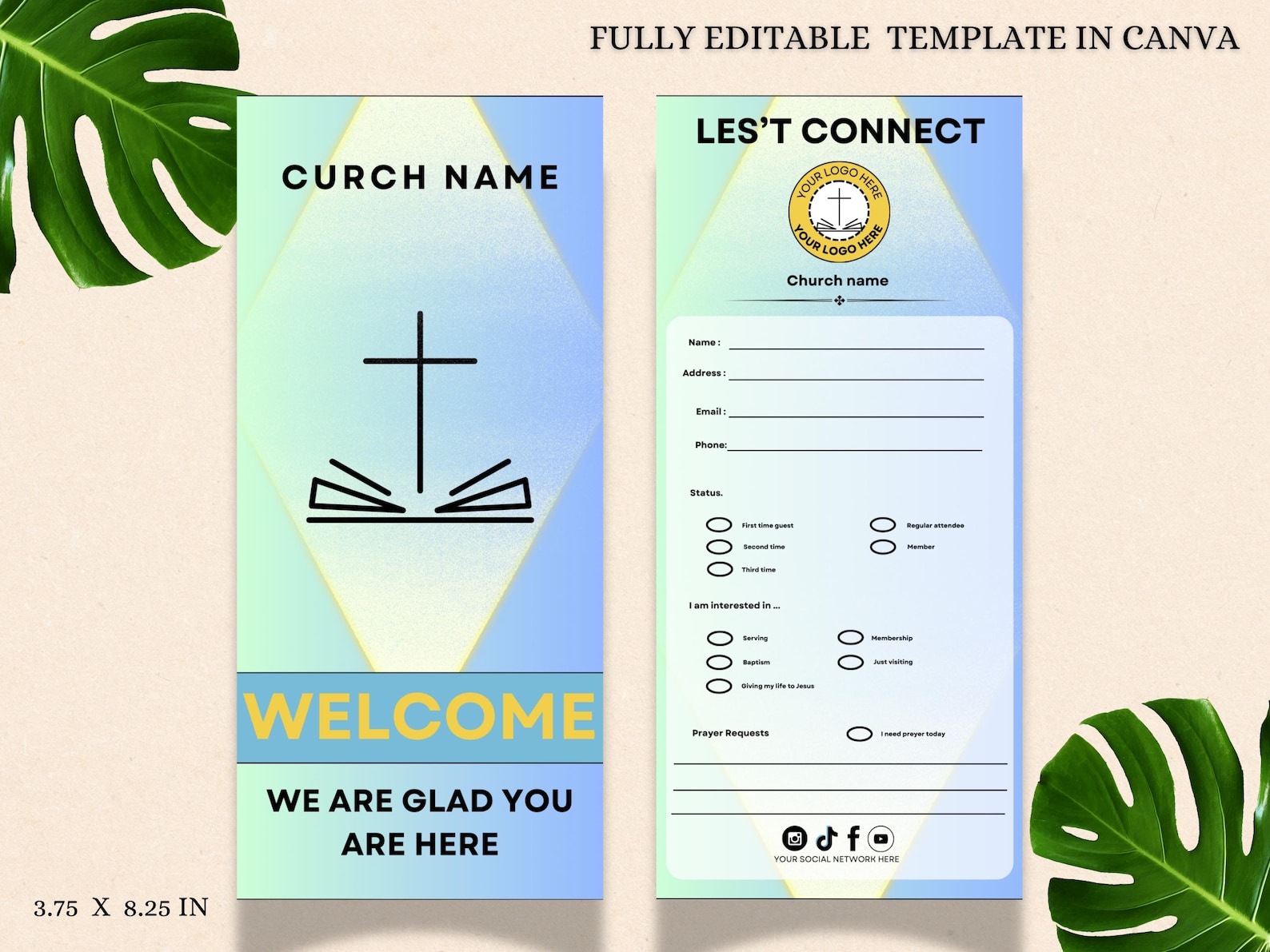 Editable Church Connect Card Template| Custom Printable Welcome ...