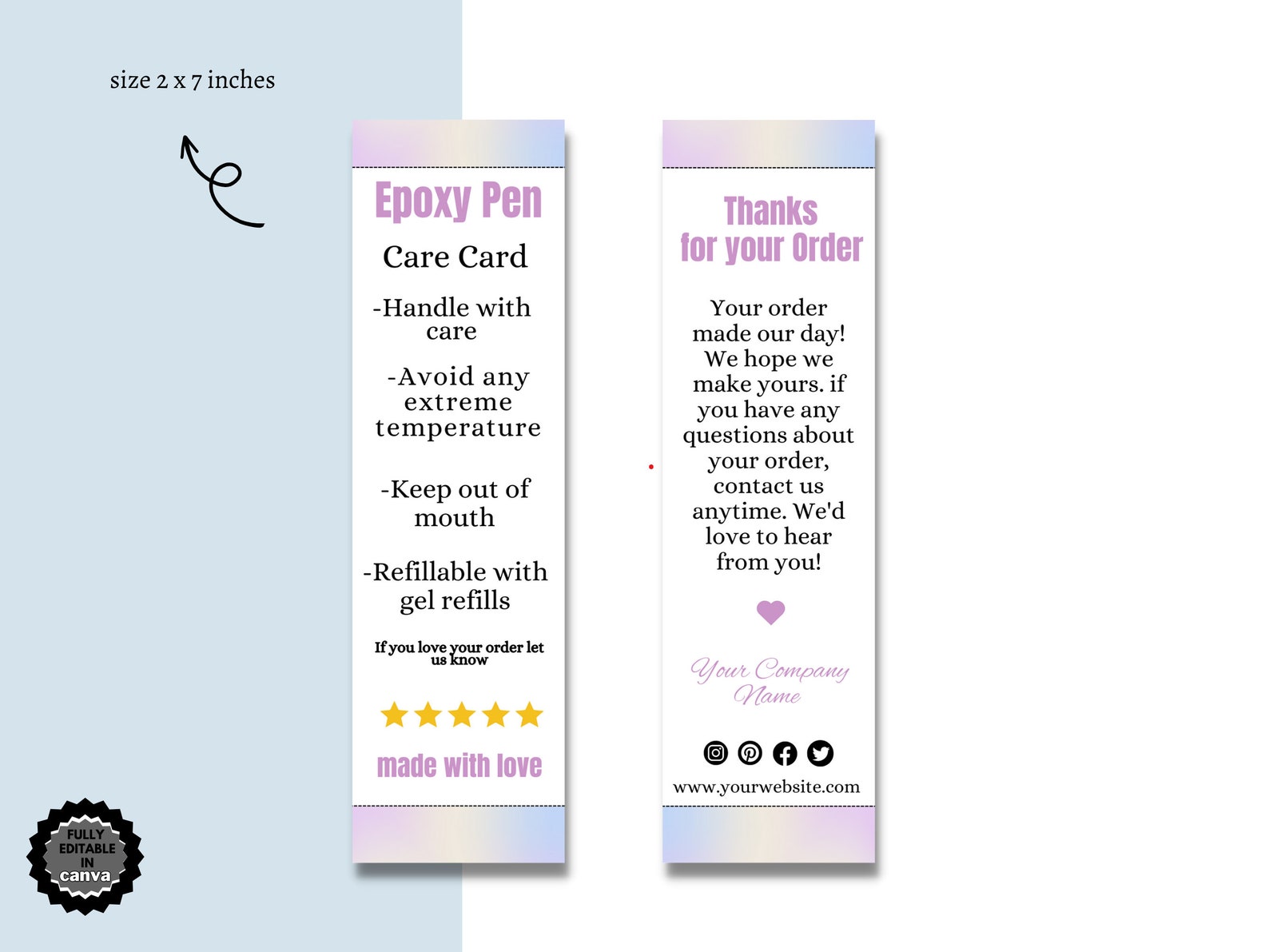 Editable Pen Care Card Template, Epoxy Pen Care Card, Printable and ...
