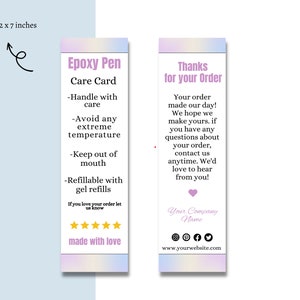 Editable Pen Care Card Template, Epoxy Pen Care Card, Printable and ...