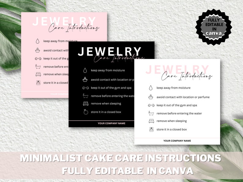 Editable Jewelry Care Card Template, Printable Minimal Care Guide ...