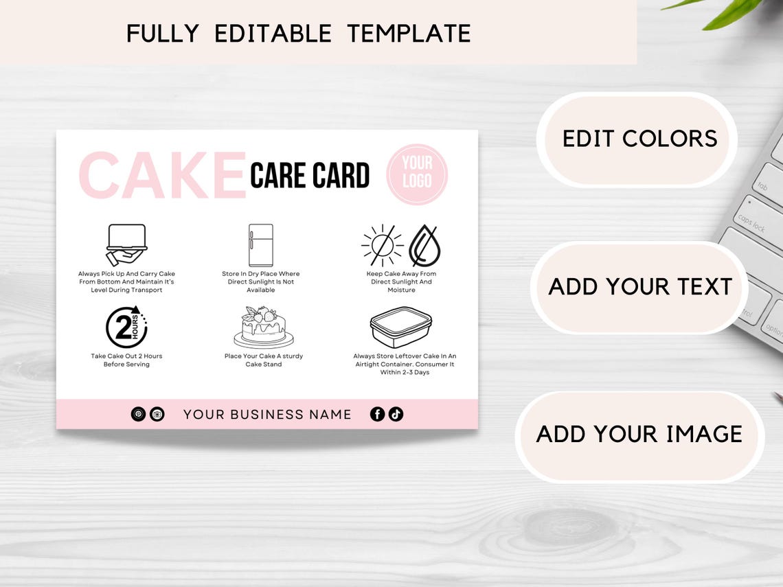 Editable Cake Care Card Template | Customizable Instructions for Cake ...