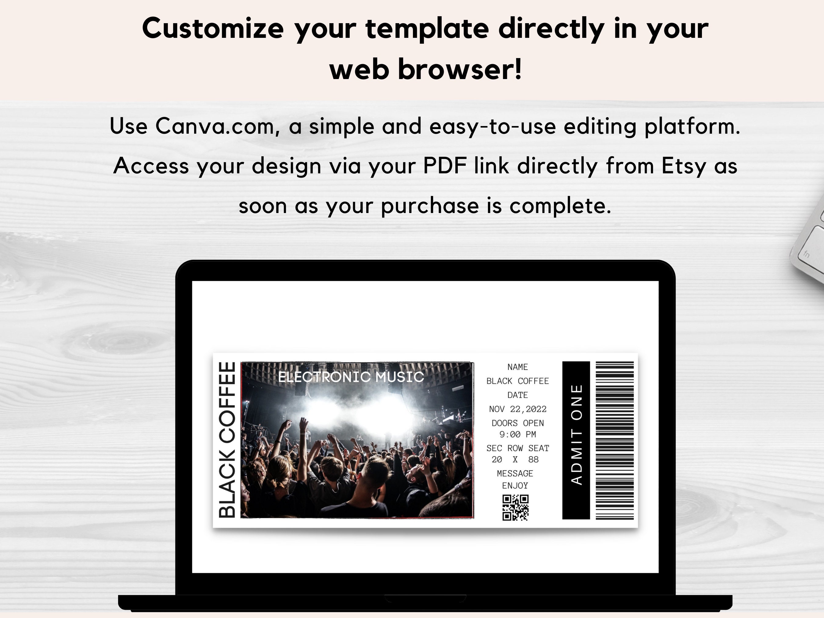 Editable Concert Ticket Template Printable Music Event - Etsy Australia