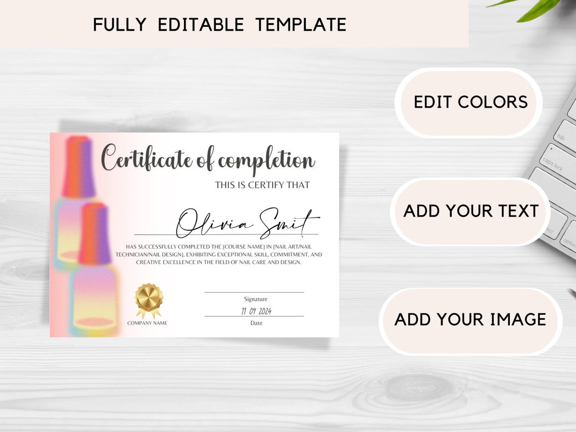Nail Art Certificate of Completion Template | Editable Canva ...