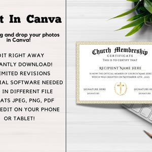 Editable Church Membership Certificate Template |printable Religious ...