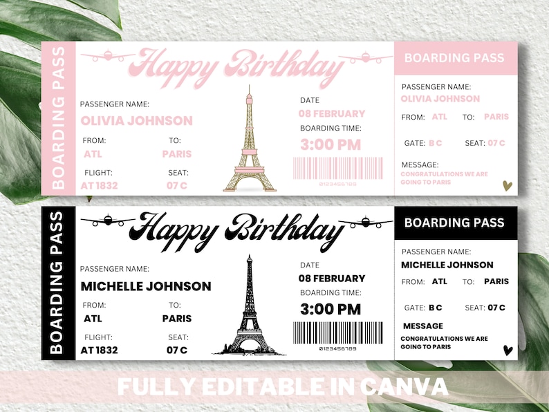 Happy Birthday Boarding Pass Template Happy Birthday - Etsy