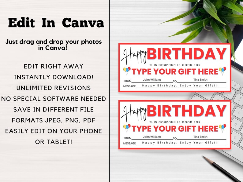 Editable Happy Birthday Gift Certificate Template | Custom Printable ...