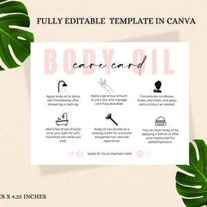 Editable Body Oil Care Card Template | Dry Oil Application Guide ...