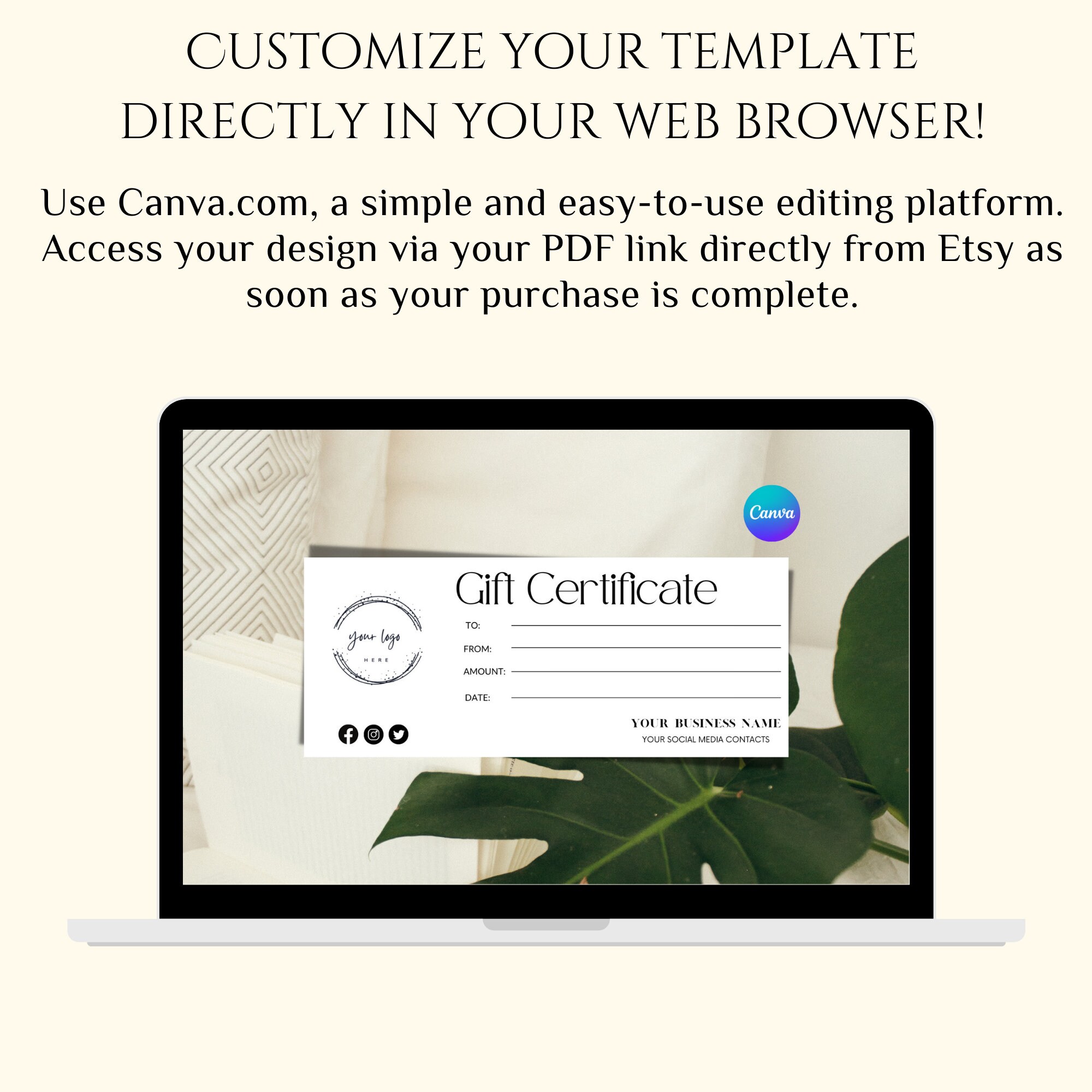 Gift Certificate Template Instant Digital Download - Etsy