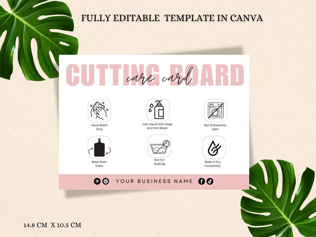 Cutting Board Care Card Template | Editable Care Instructions for Wood ...
