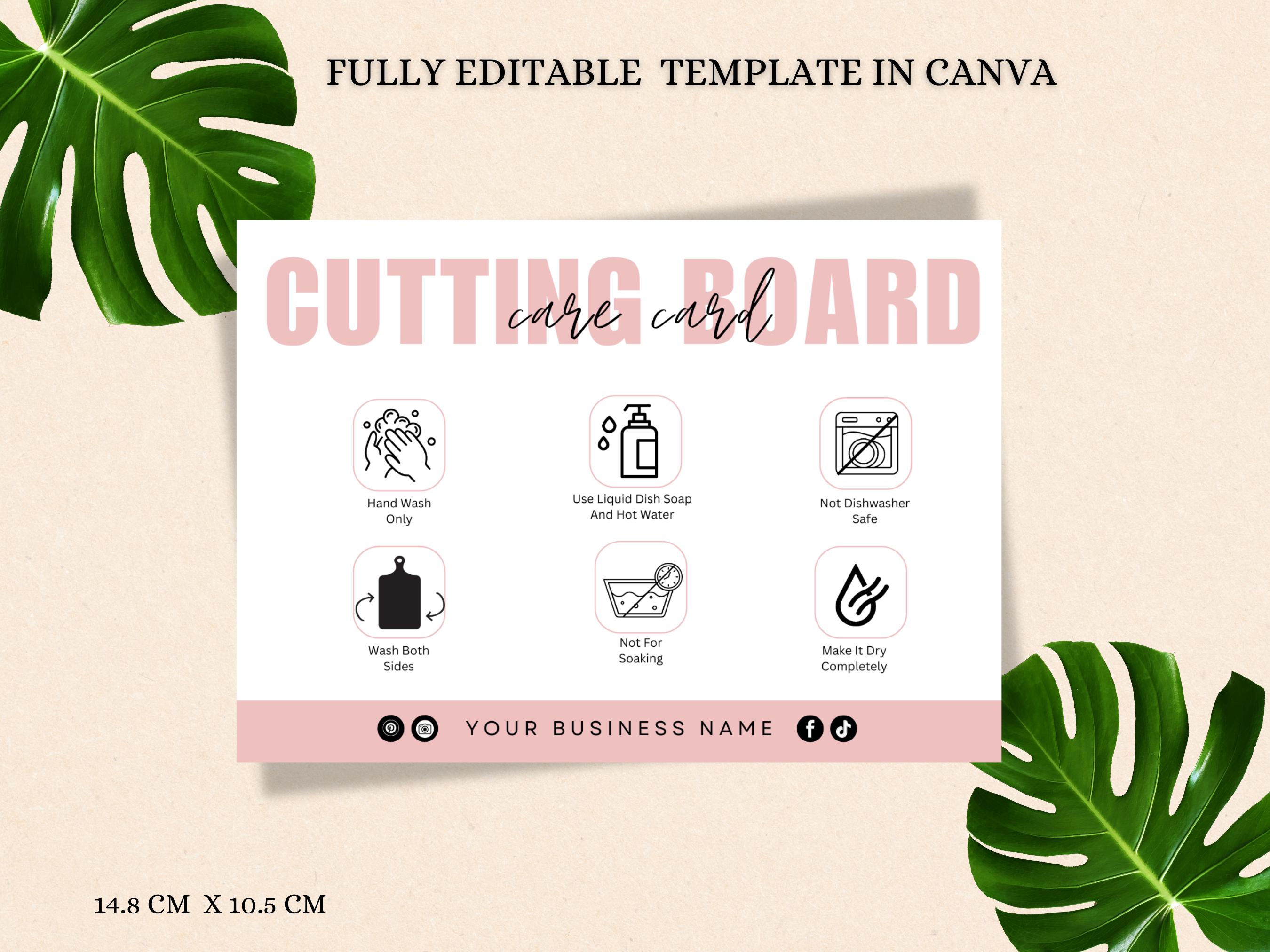 Cutting Board Care Card Template | Editable Care Instructions for Wood ...