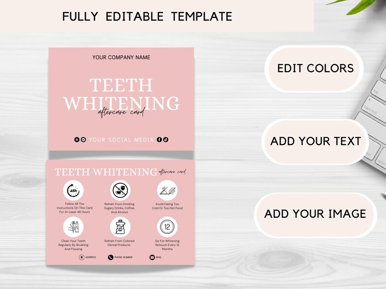 Editable Teeth Whitening Aftercare Card Template | Customizable Post ...