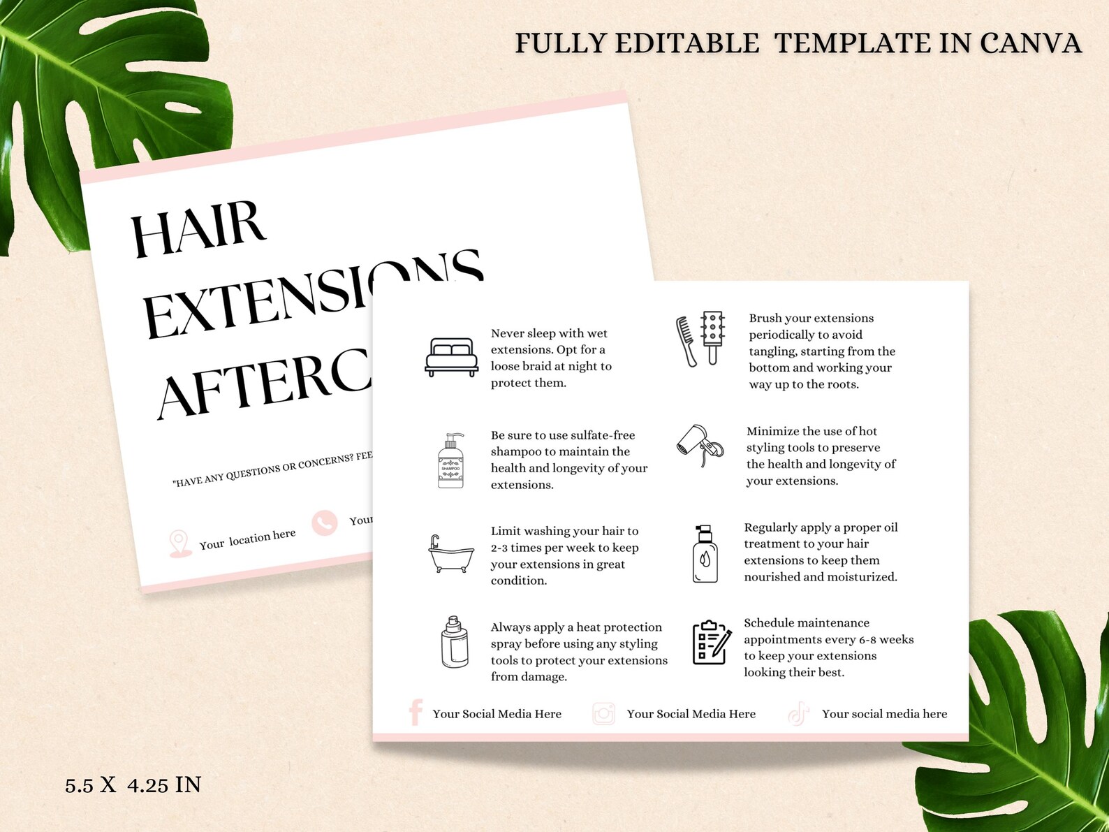 Editable Hair Extension Aftercare Template | Business Card Size Hair ...