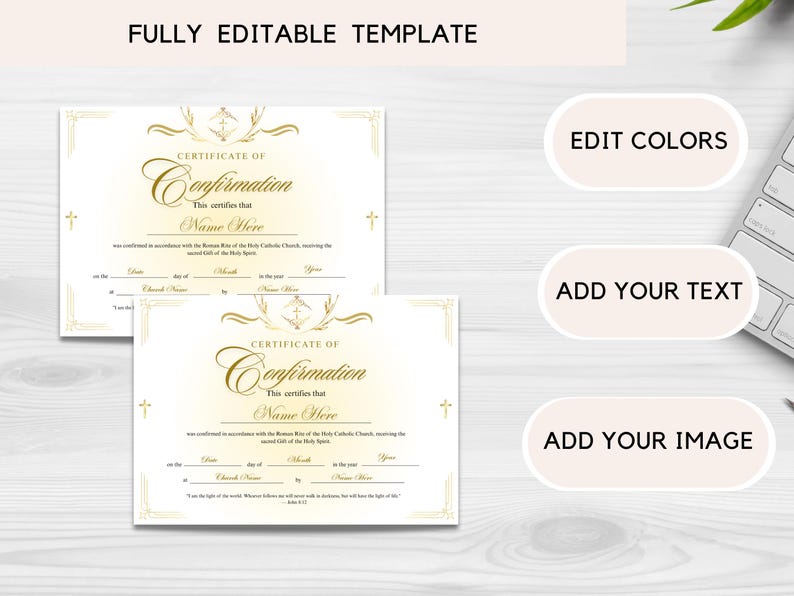 Editable Confirmation Certificate – Catholic Sacrament of Confirmation ...