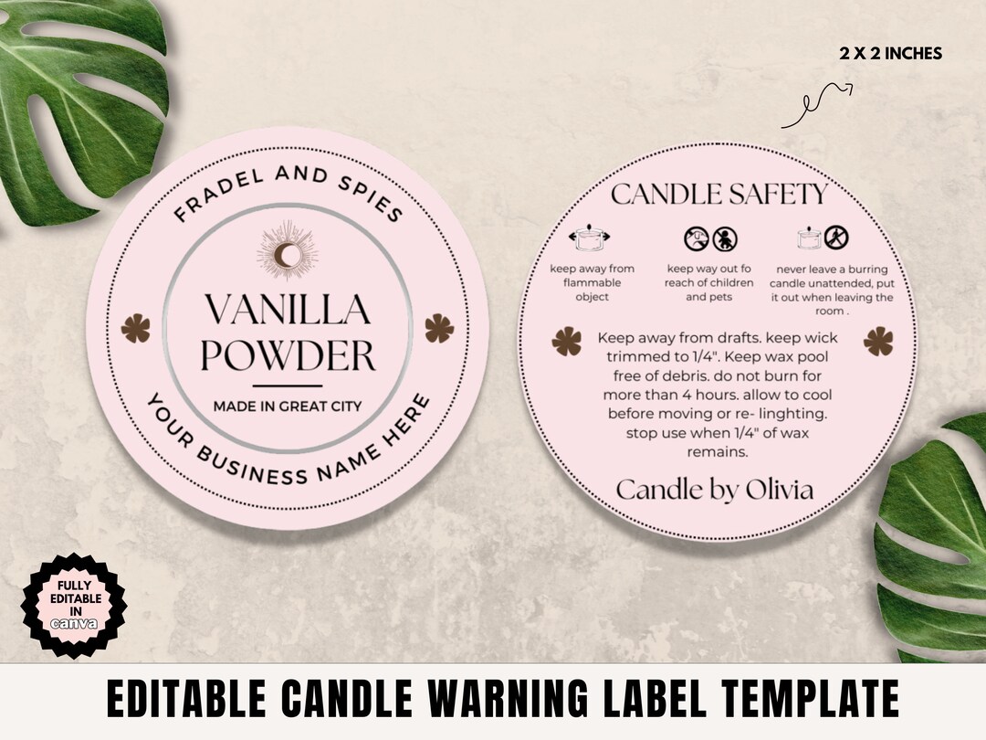 Editable Candle Warning Label Template, Candle Instruction Sticker ...