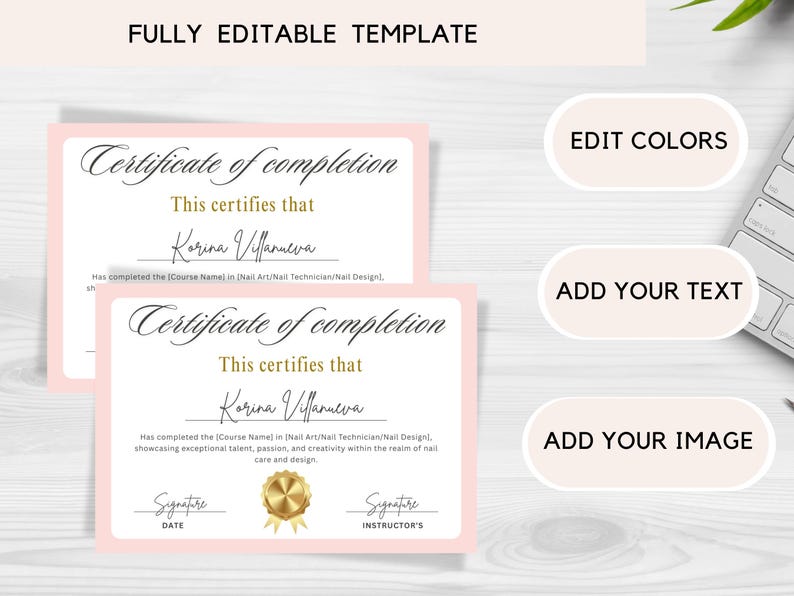 Nail Art Certificate of Completion Template | Editable Canva ...