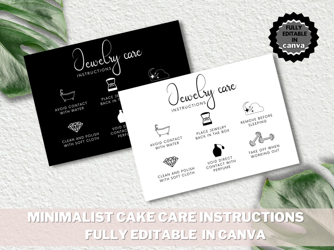Editable Jewelry Care Card Template, Printable Minimal Care Guide ...