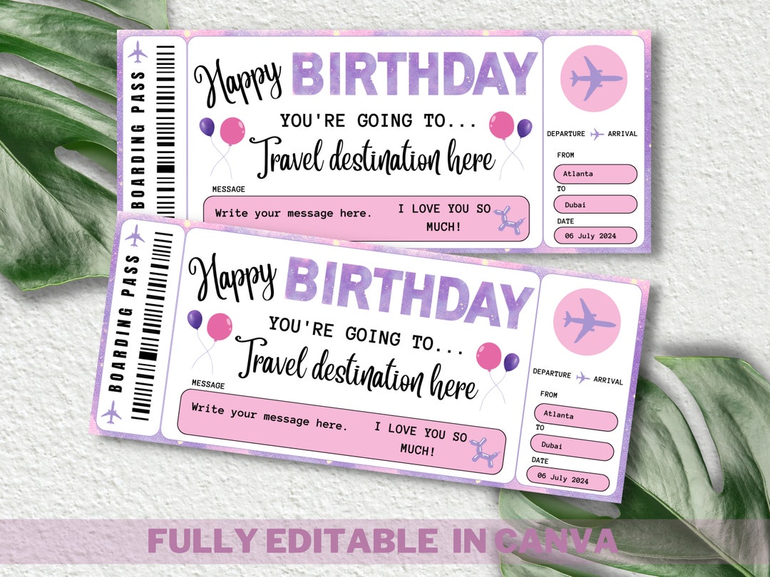 Happy Birthday Gift Boarding Pass Template - Printable Birthday Gift ...