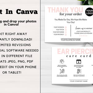 Editable Ear Piercing Aftercare Card Template | Customizable Care ...