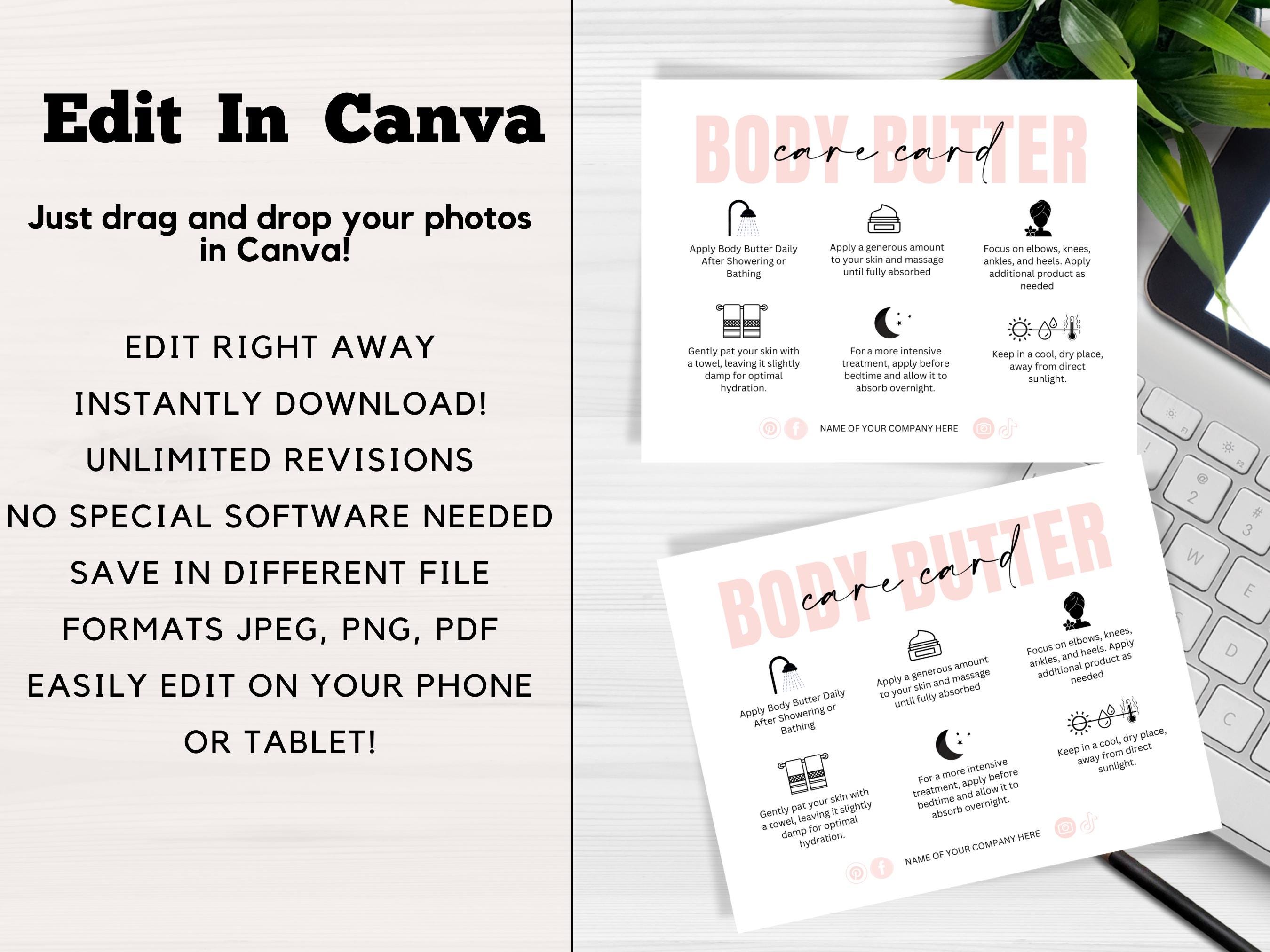Editable Body Butter Care Card Template | Whipped Shea Butter ...
