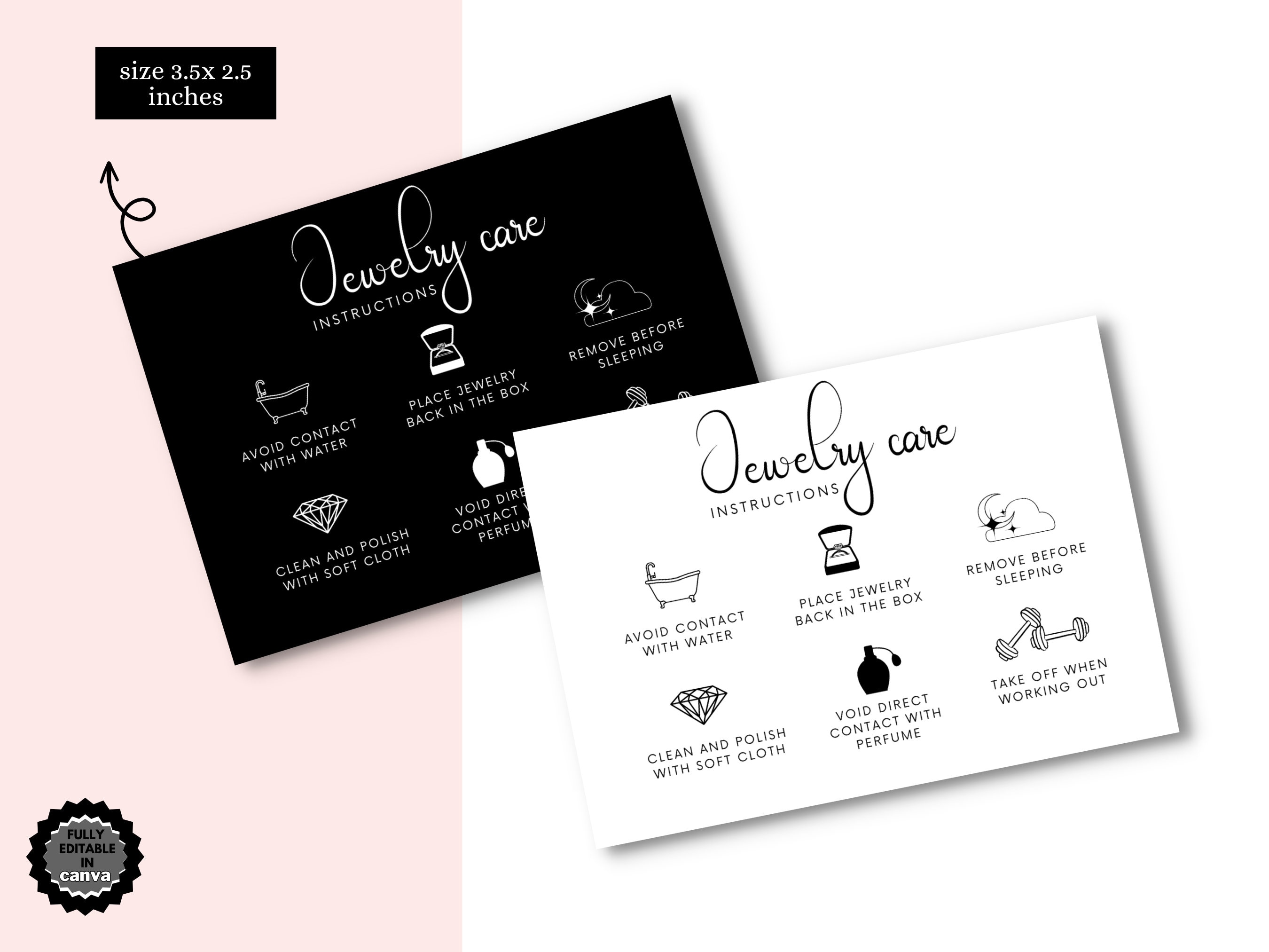 Editable Jewelry Care Card Template, Printable Minimal Care Guide ...