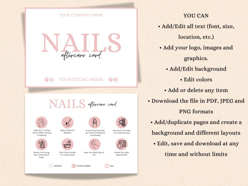 Editable Nail Aftercare Card Template | Customizable Post-manicure ...