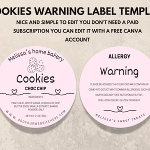 Editable Cookie Warning Labels Template Canva Template Cottage Law ...