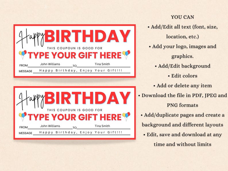 Editable Happy Birthday Gift Certificate Template | Custom Printable ...