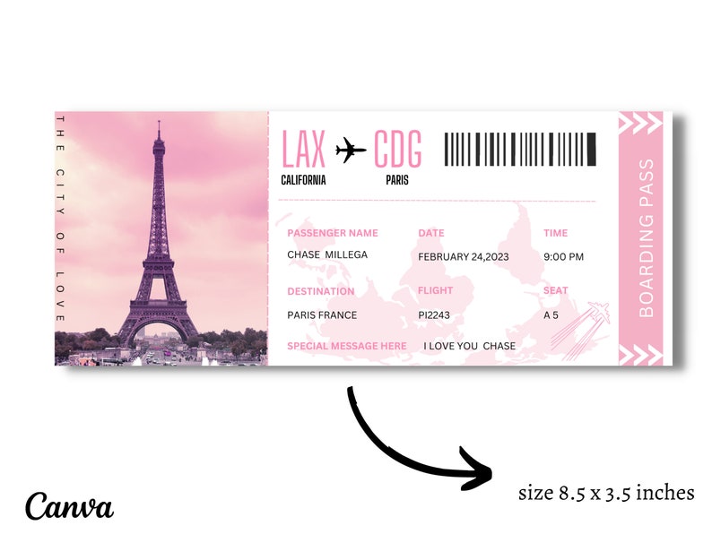 Editable Boarding Pass Template Printable Airline Ticket - Etsy