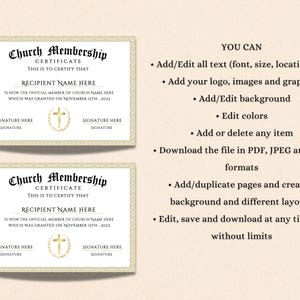 Editable Church Membership Certificate Template |printable Religious ...