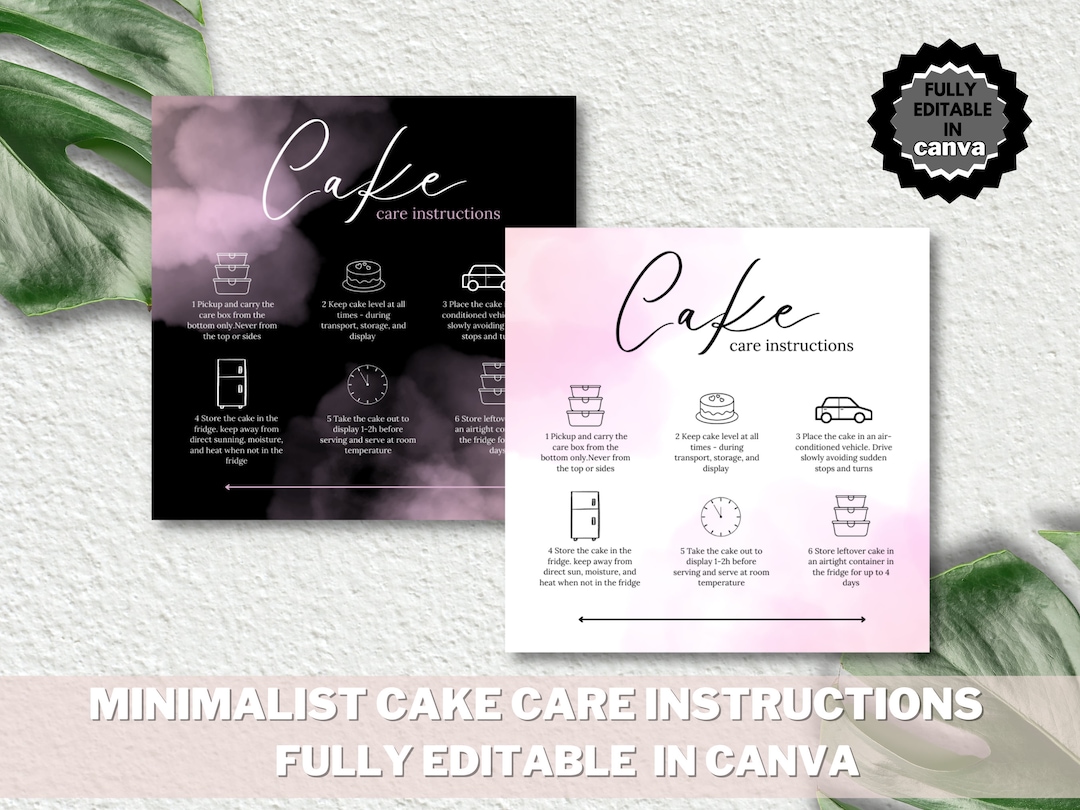 Cake Care Card Template Instructions Template, Editable Wedding Cake ...