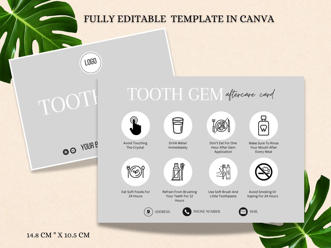 Editable Tooth Gem Aftercare Card Template| Customizable Post ...