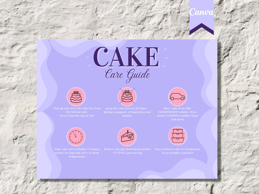 Cake Care Card Template, Canva Editable Wedding Cake Care Cards ...