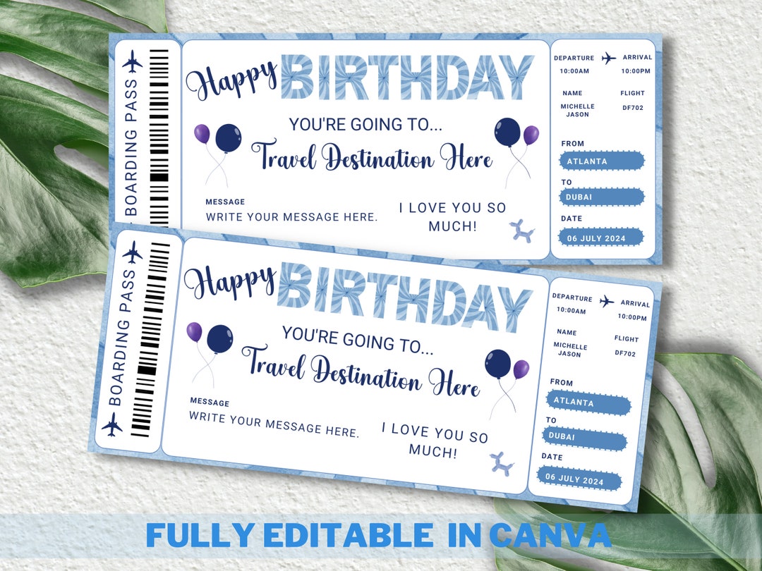 Happy Birthday Gift Boarding Pass Template - Printable Birthday Gift ...