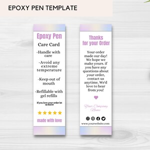 Editable Pen Care Card Template, Epoxy Pen Care Card, Printable and ...