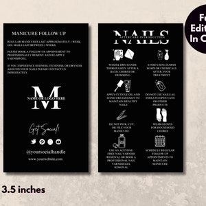 Editable Nail Care Card Template, Printable Manicure Instructions ...