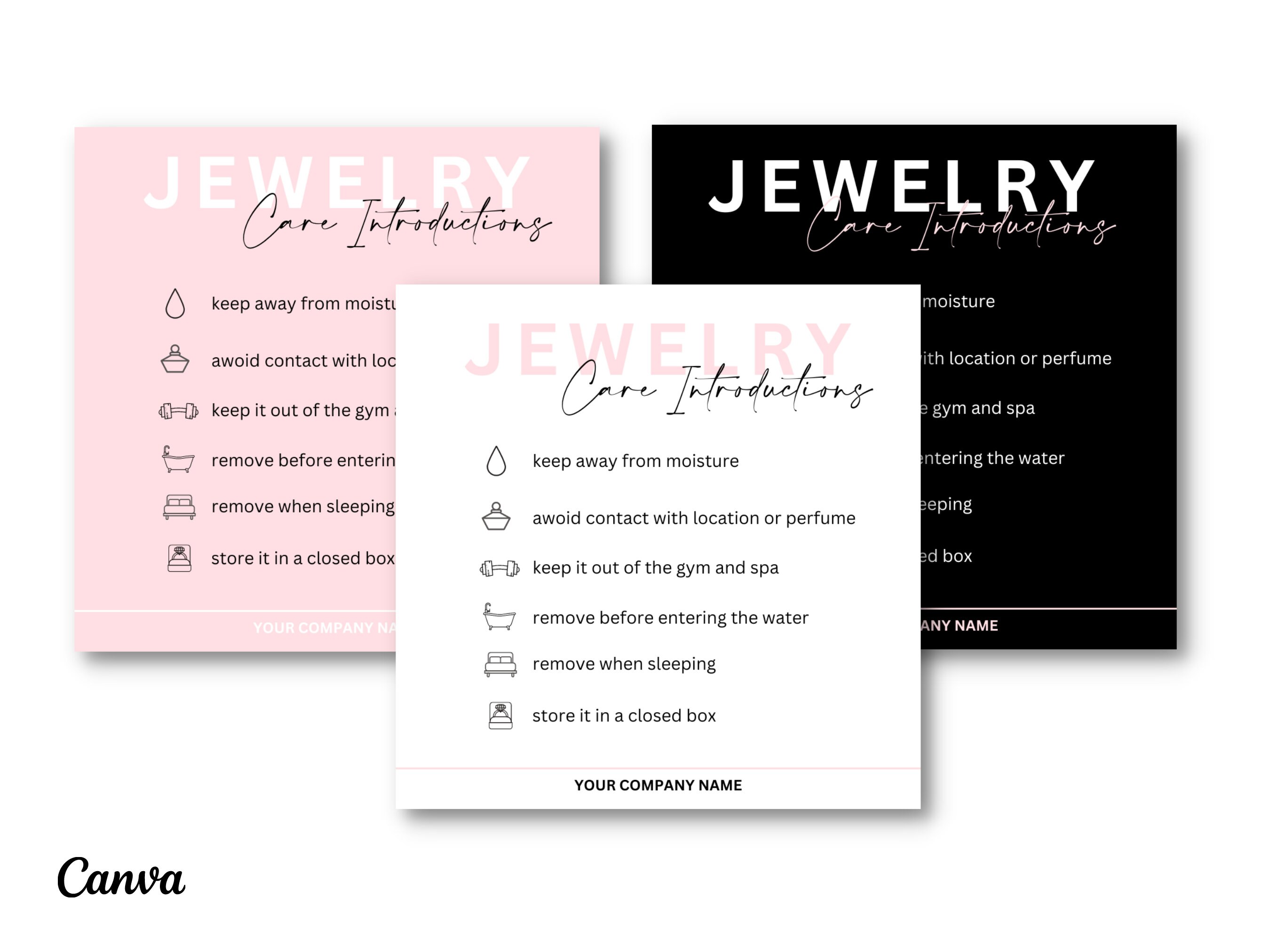 Editable Jewelry Care Card Template, Printable Minimal Care Guide ...