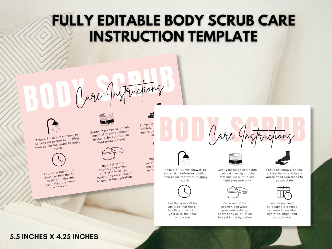 Fully Editable Body Scrub Care Guide | Customizable 5.5" X 4.25 ...