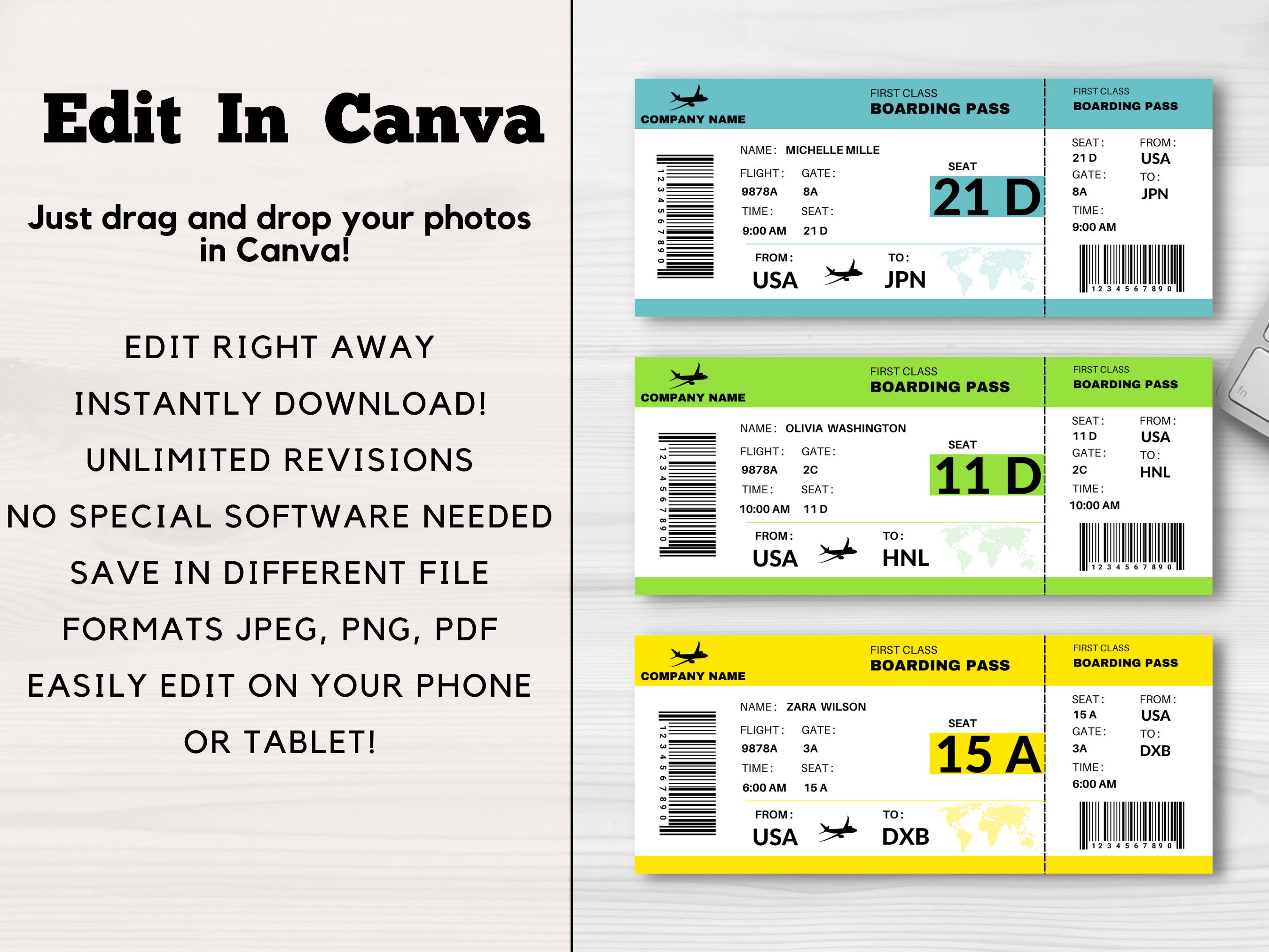 Editable Boarding Pass Template Printable Airline Ticket - Etsy Australia