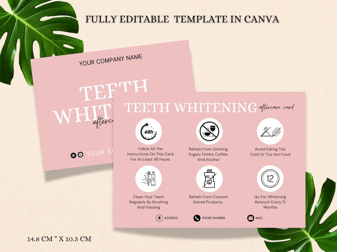 Editable Teeth Whitening Aftercare Card Template | Customizable Post ...