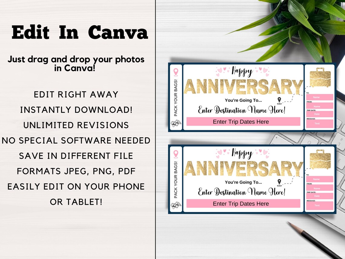 Anniversary Boarding Pass Template | Customizable Digital Ticket for ...