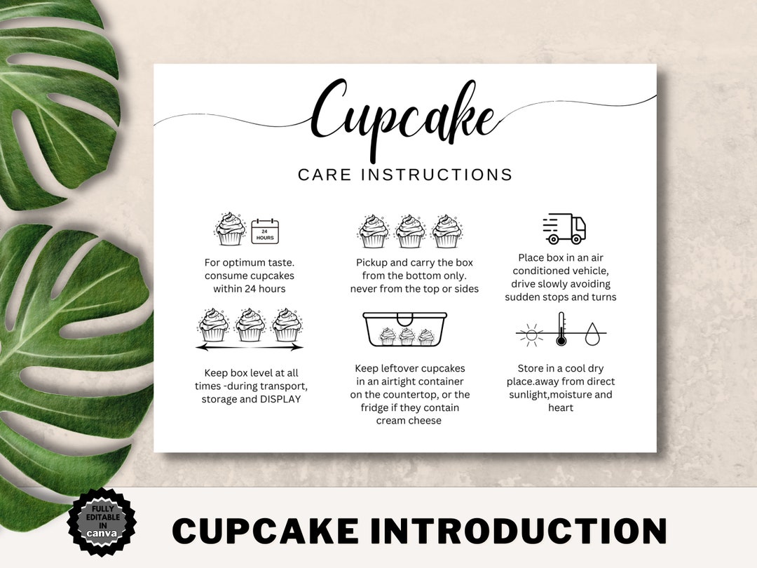 Cupcake Care Card Template Instructions Template, Editable Wedding Cake ...