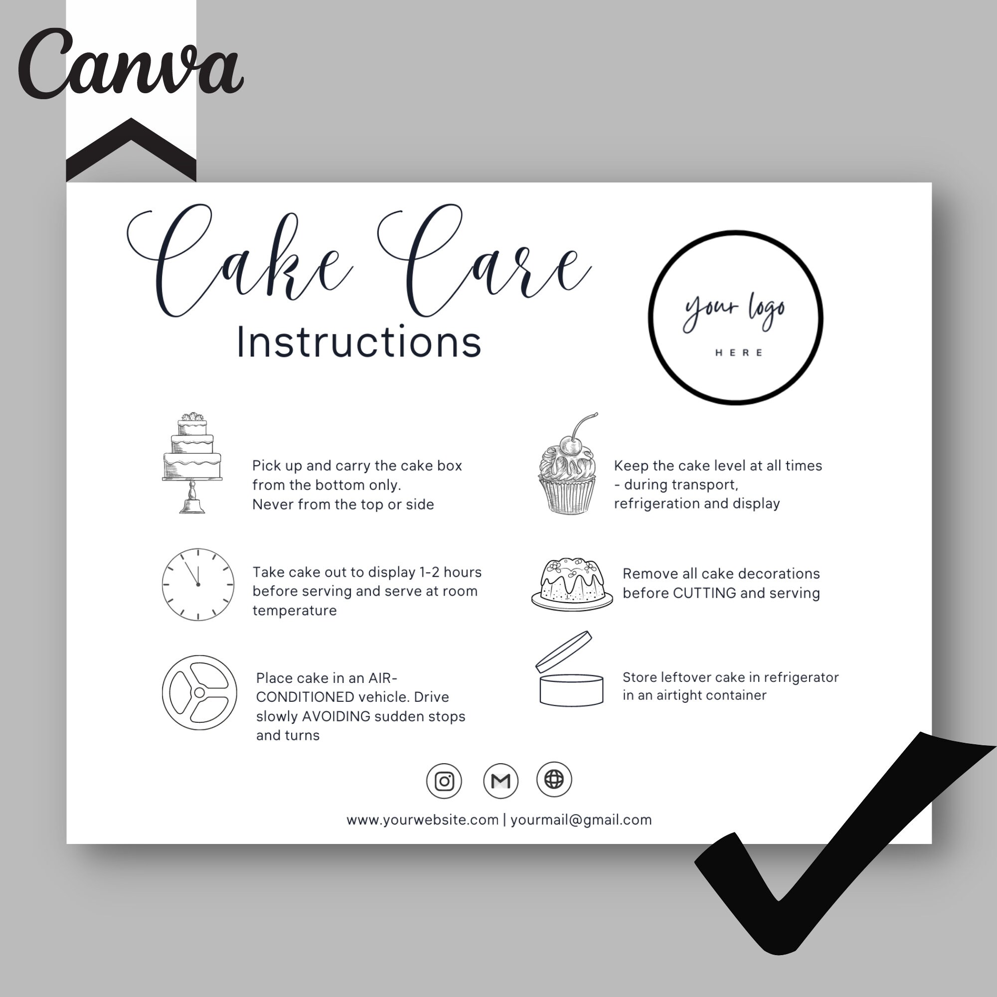 Cake Care Card Template Instructions Template Editable - Etsy