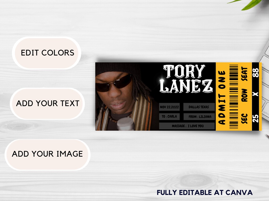 Editable Concert Ticket Template, Printable Music Event Ticket, Custom ...