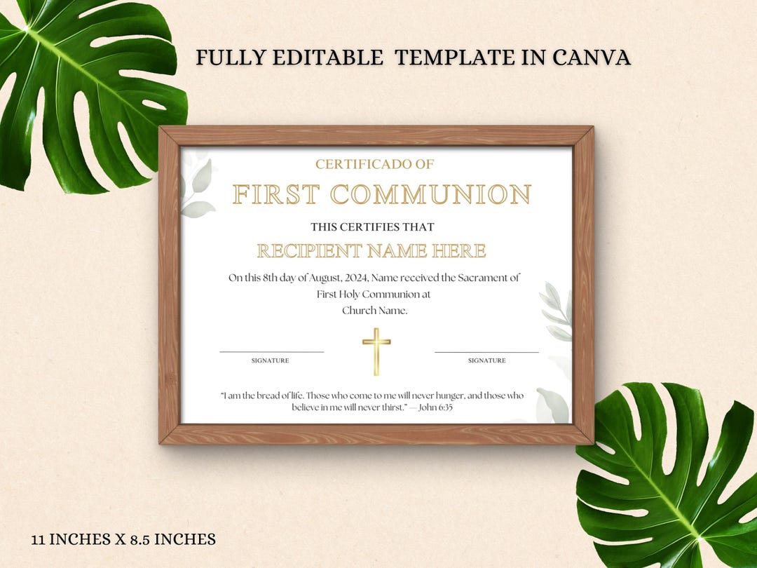 First Communion Certificate Template | Editable First Holy Communion ...