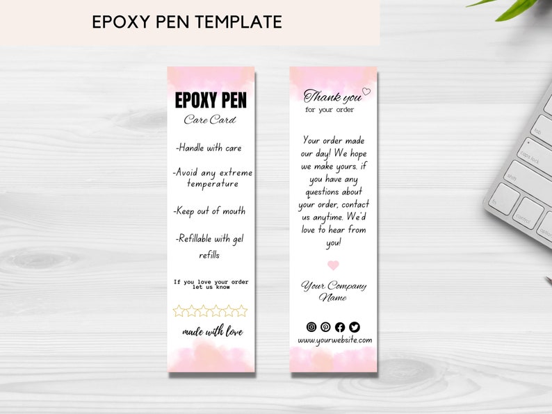 Editable Pen Care Card Template, Epoxy Pen Care Card, Printable and ...