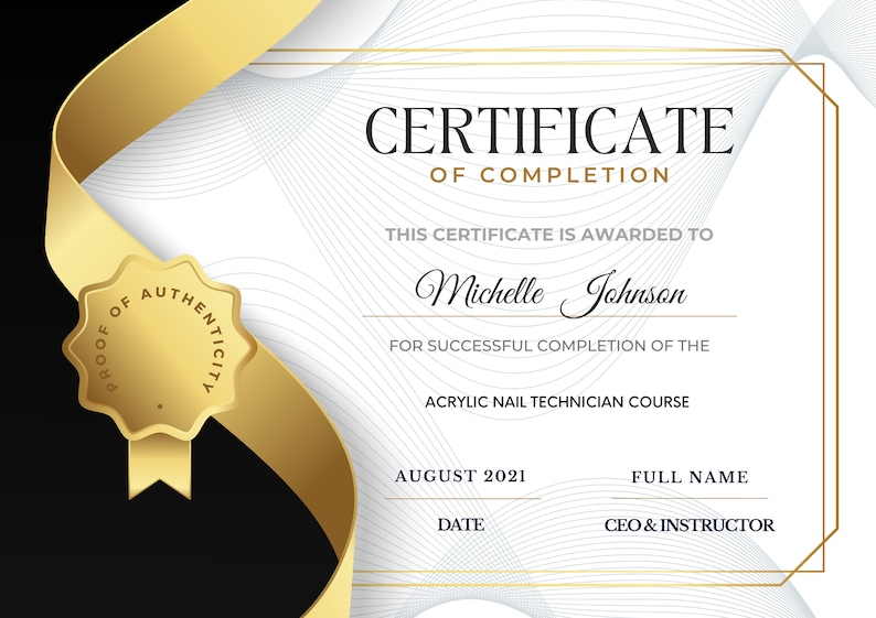 Certificate of Completion Template Instant Digital Download - Etsy