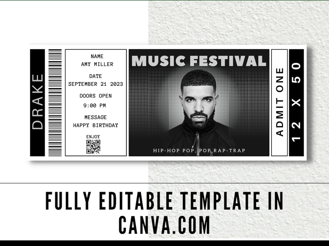 Editable Concert Ticket Template, Printable Music Event Ticket, Custom ...