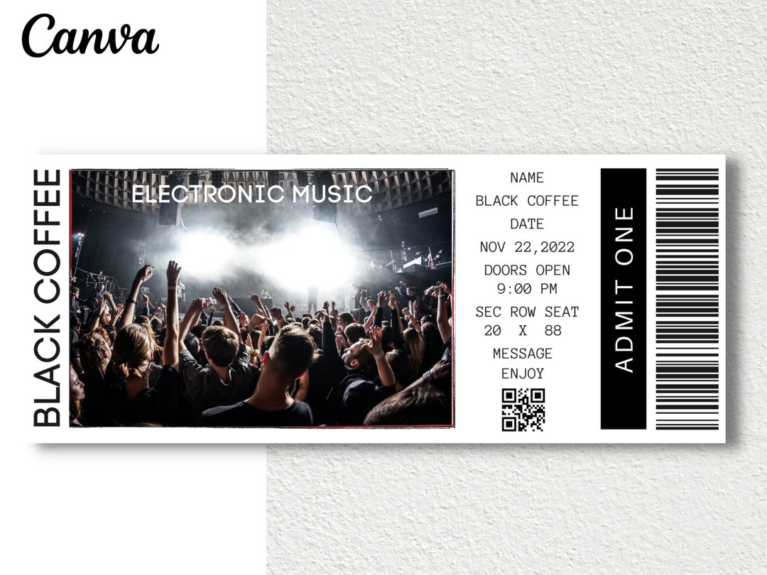 Editable Concert Ticket Template, Printable Music Event Ticket, Custom ...