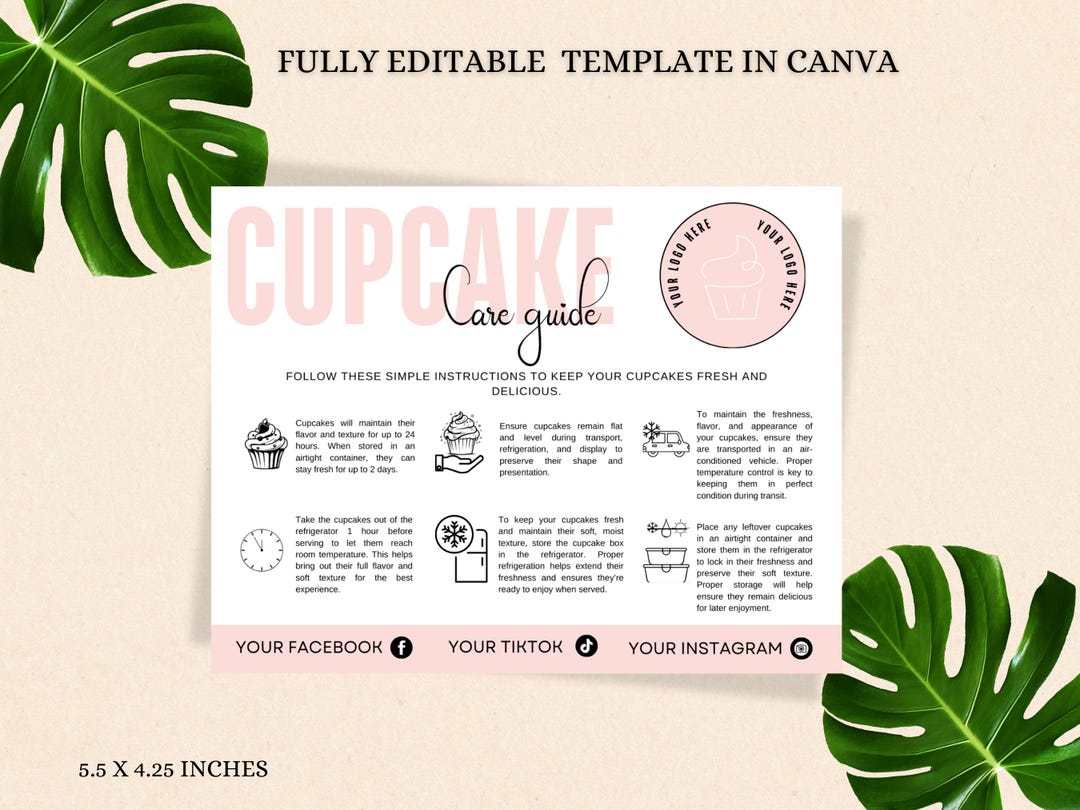 Editable Cupcake Care Card Template | Minimalist Muffin Care Guide ...