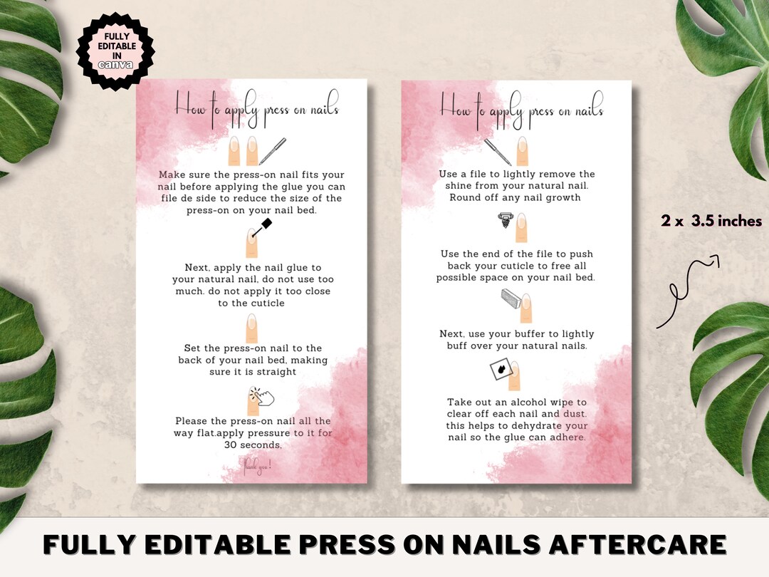 Editable Press on Nails Aftercare Template, Printable Manicure ...